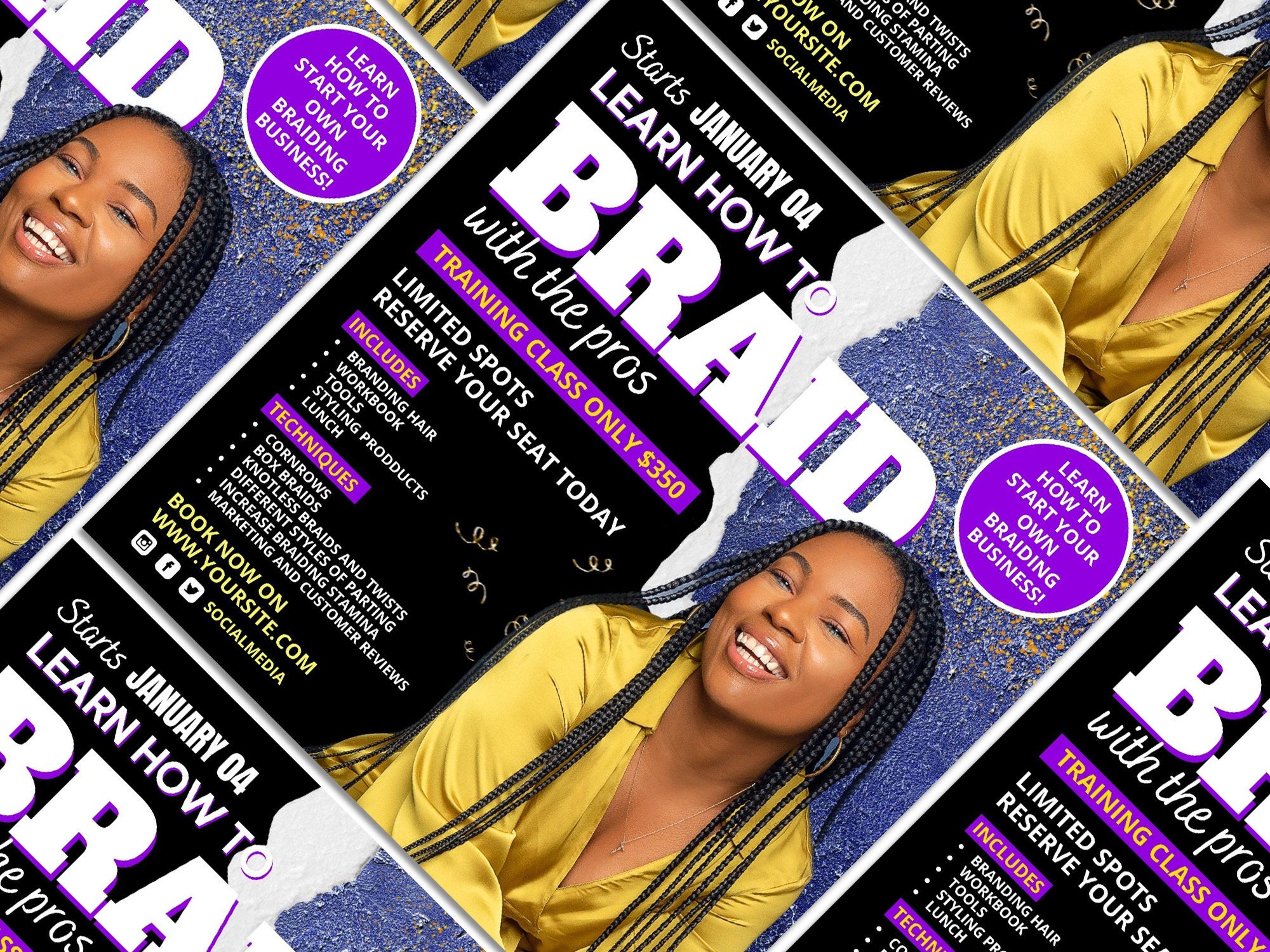 Braiding Class Flyer Canva Template for DIY Social Media - Etsy