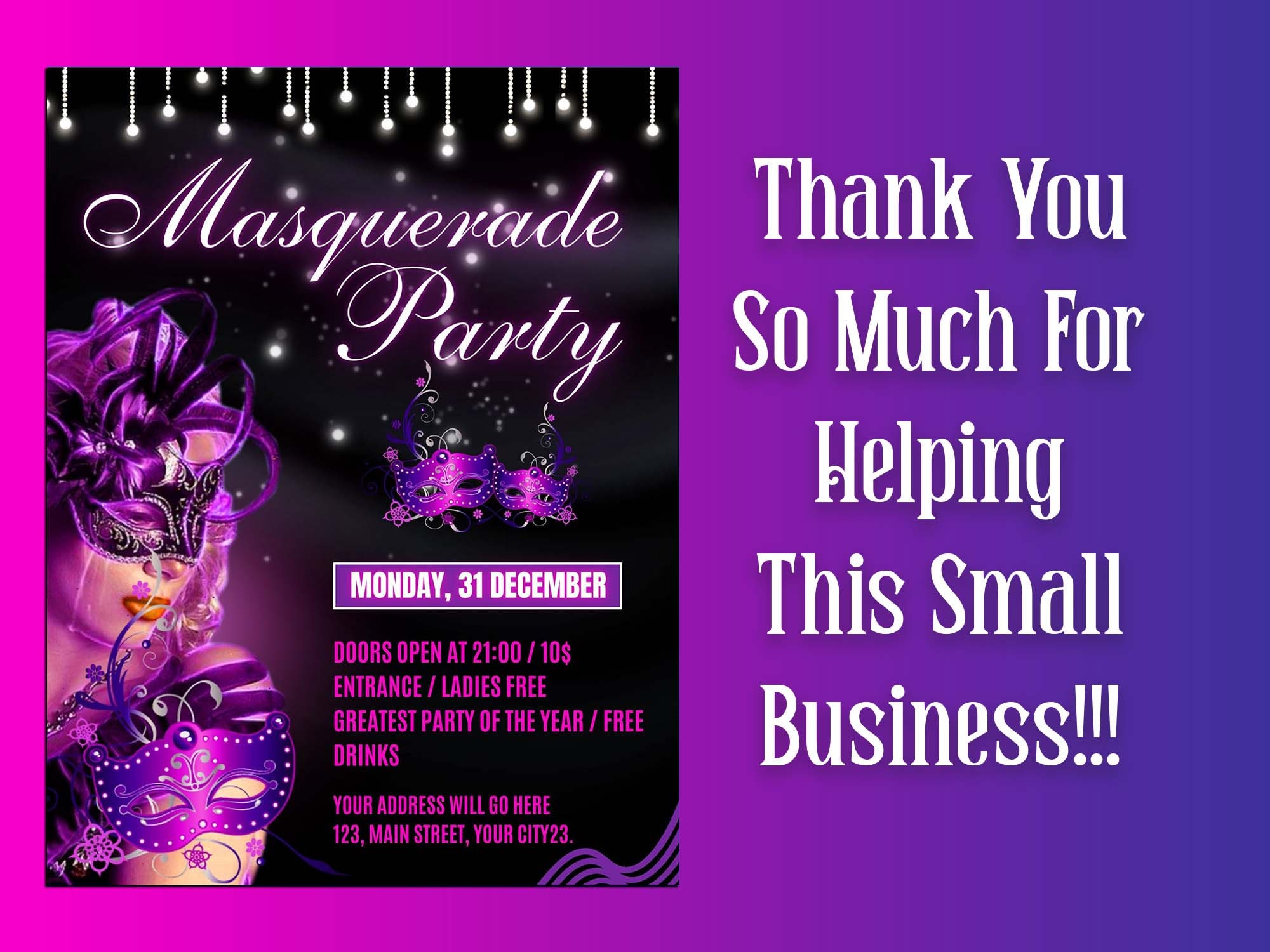 Masquerade Party Flyer Editable Canva Template US Letter Size. - Etsy