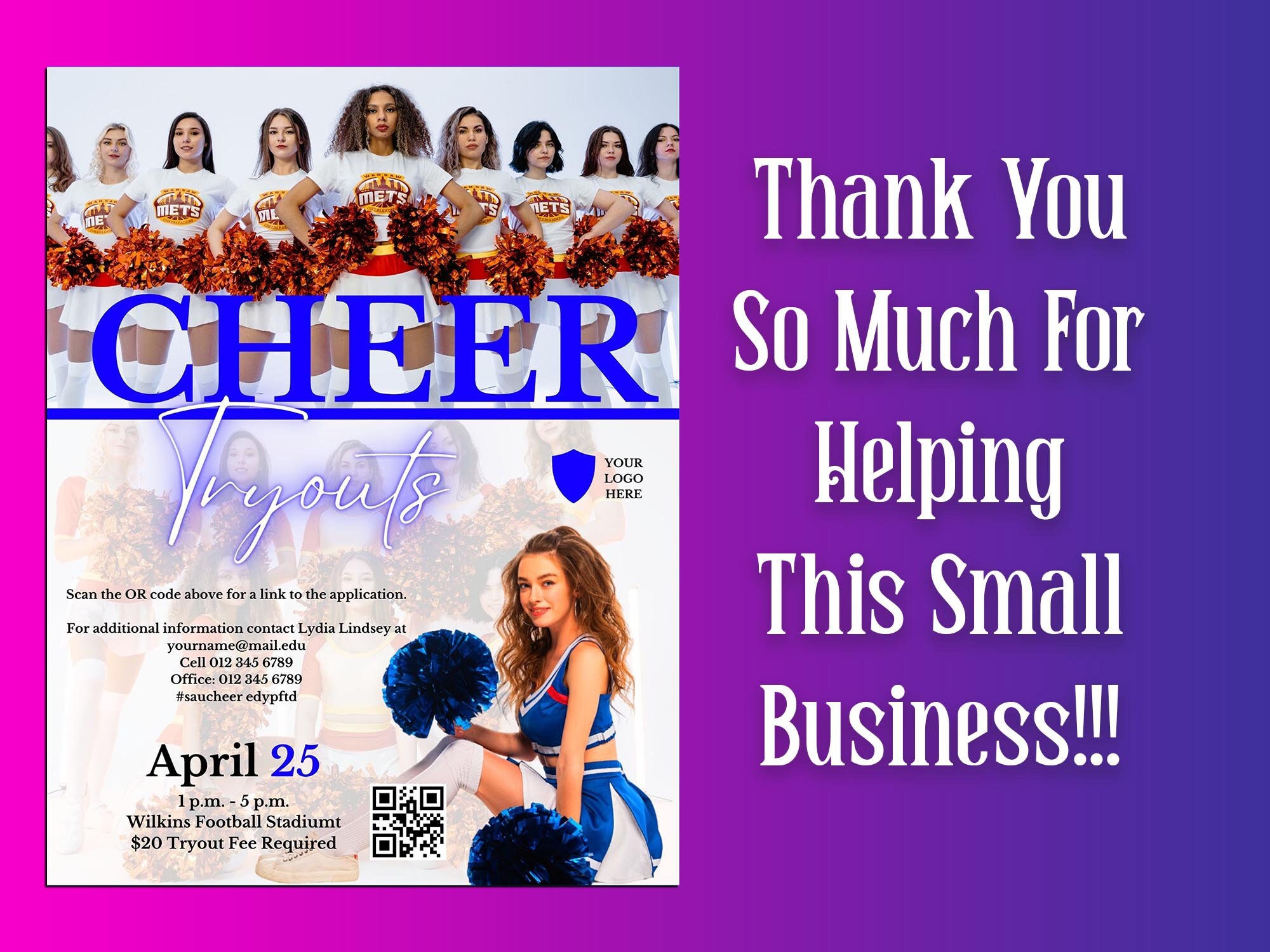 Cheerleading Flyer Editable Canva Template. - Etsy