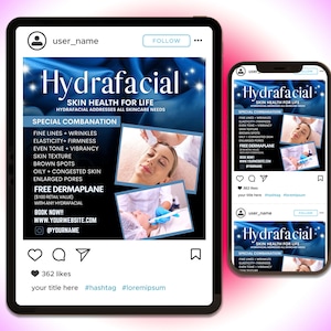Hydrafacial Flyer Canva Template for DIY Social Media Marketing. - Etsy