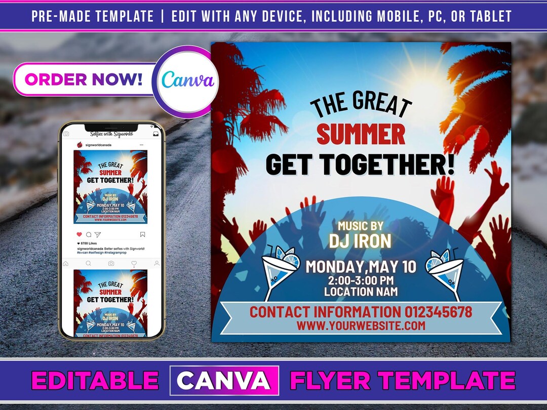 Get Together Party Flyer Canva Template for DIY Social Media Marketing ...