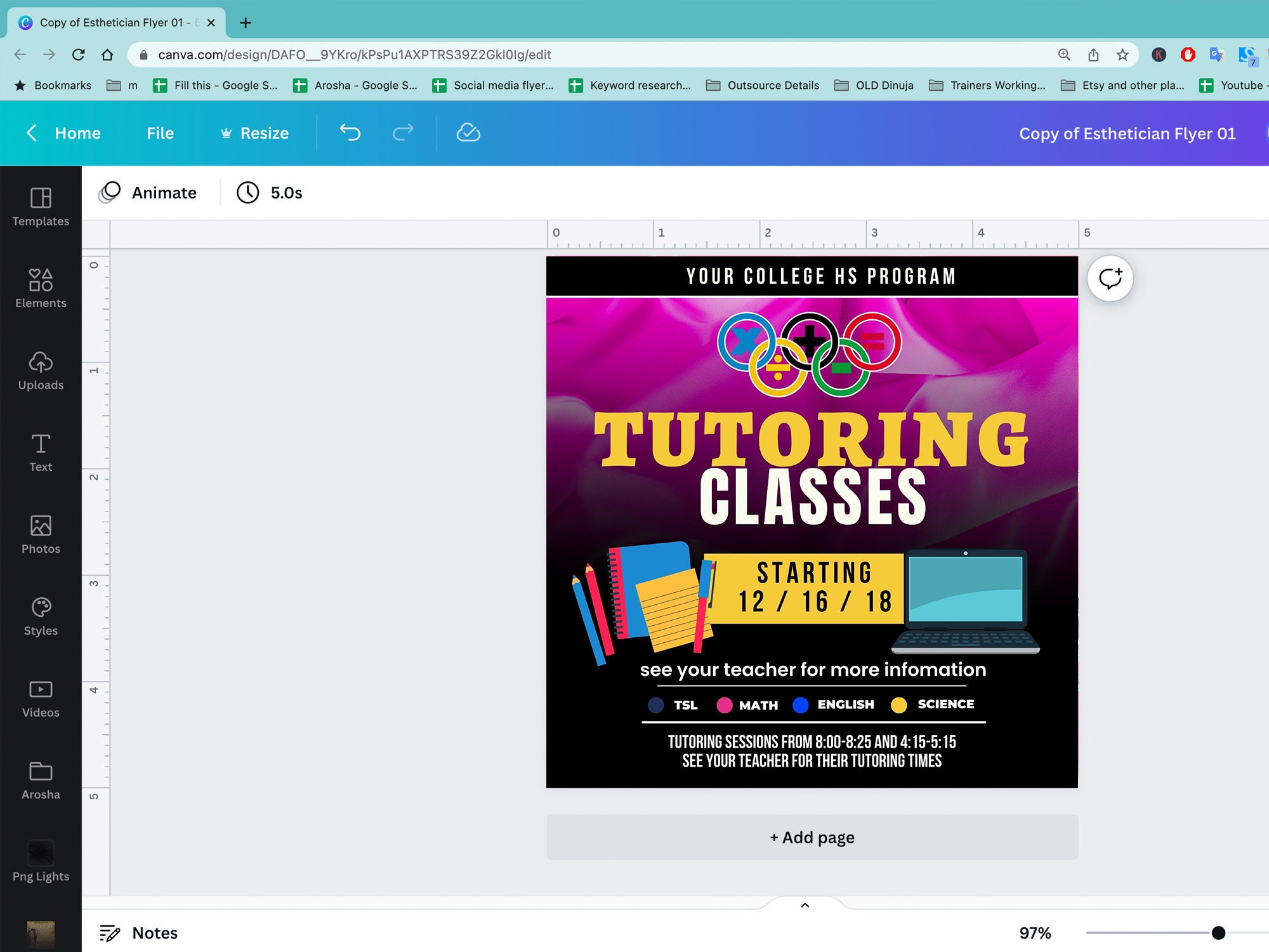 Summer Tutoring Flyer Canva Template for DIY Social Media Marketing. - Etsy