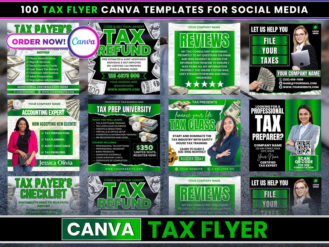 100 Tax Flyer Bundle Canva Template, Tax Prep Flyer, Tax Class Flyer ...