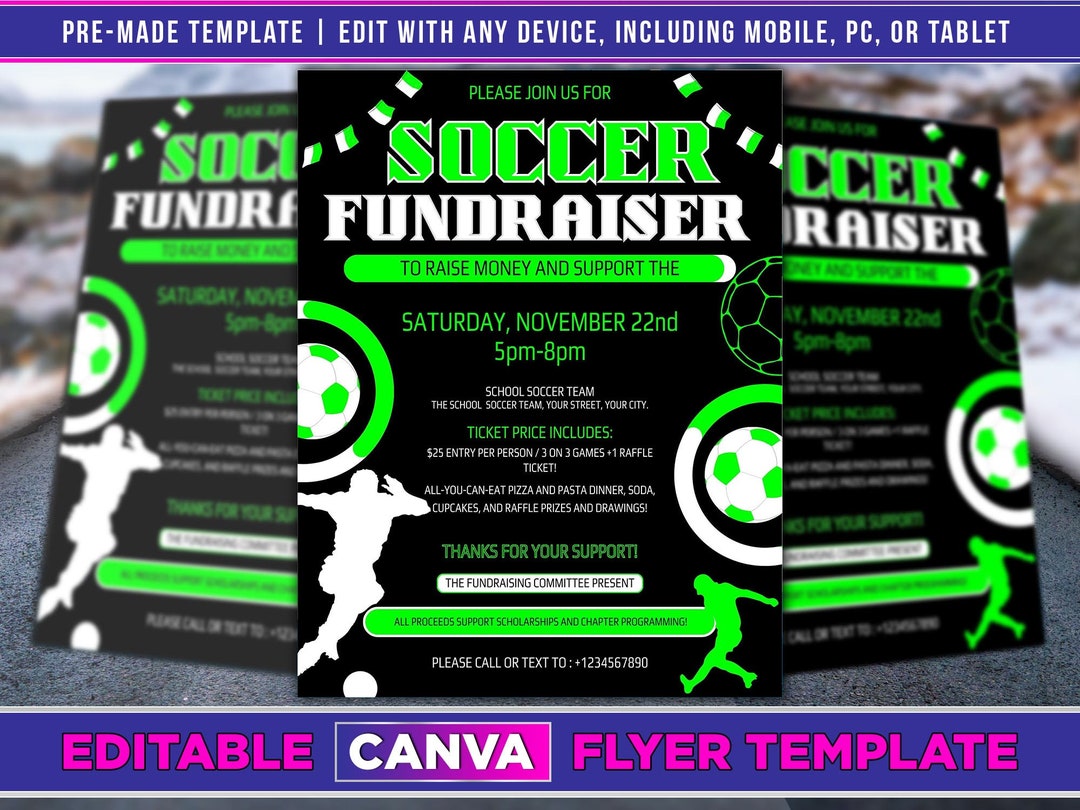 Soccer Fundraiser Flyer Editable Canva Template US Letter Size. - Etsy