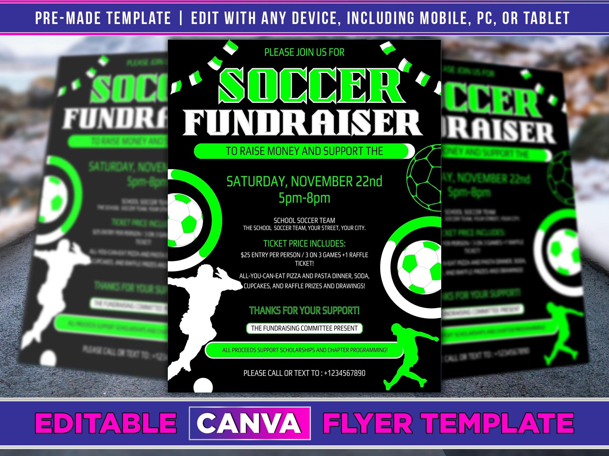 Soccer Fundraiser Flyer Editable Canva Template US Letter Size. - Etsy