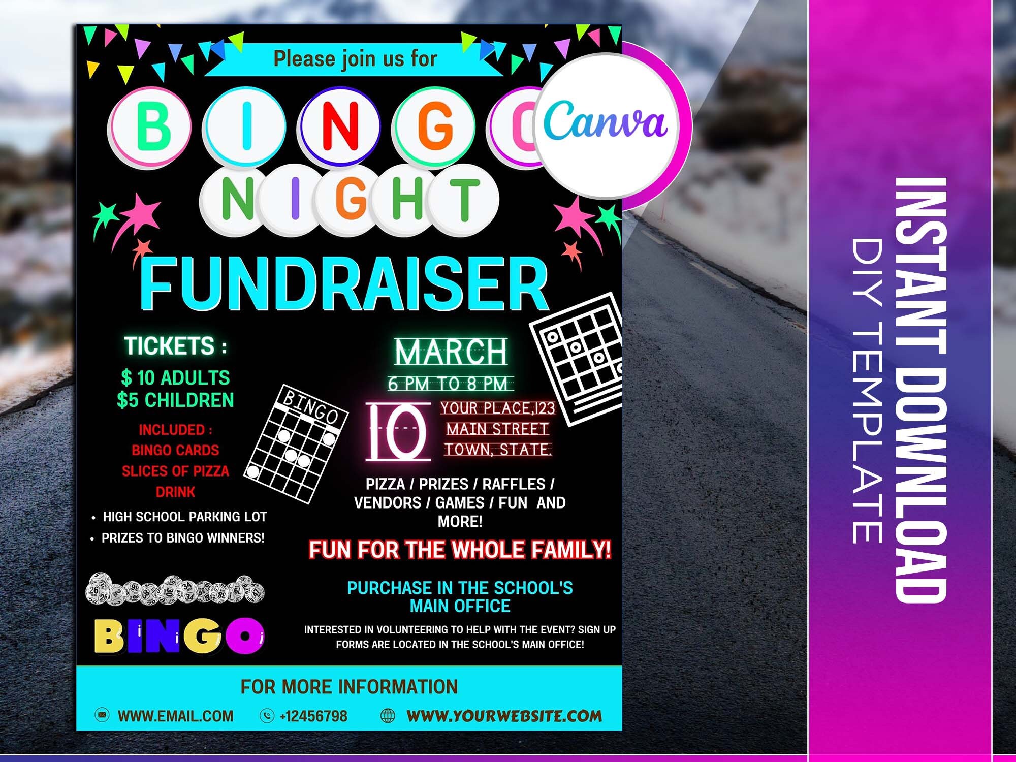 Bingo Night Fundraiser Flyer Editable Canva Template US Letter Size. - Etsy