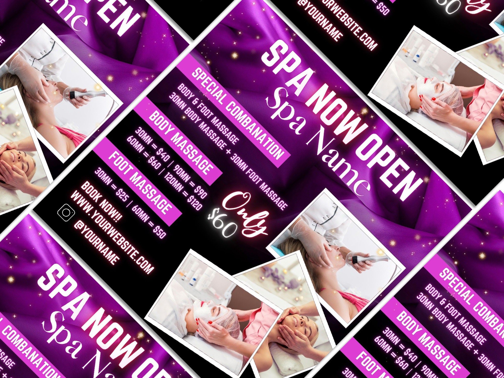 Spa Now Open Flyer Canva Template for DIY Social Media Marketing. - Etsy