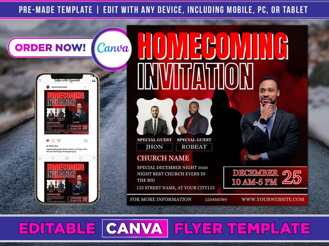 Church Homecoming Flyer Canva Template for DIY Social Media Marketing ...