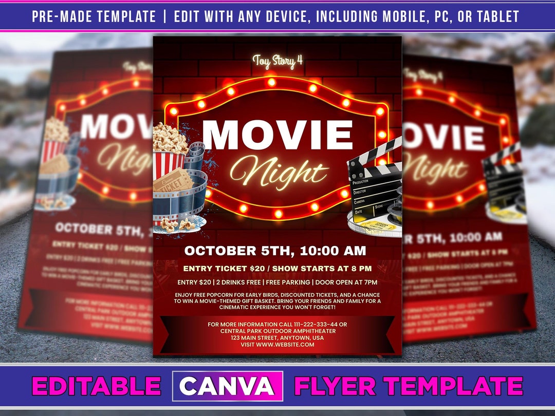 Family Movie Night Flyer Editable Canva Template. Church Event Flyer ...