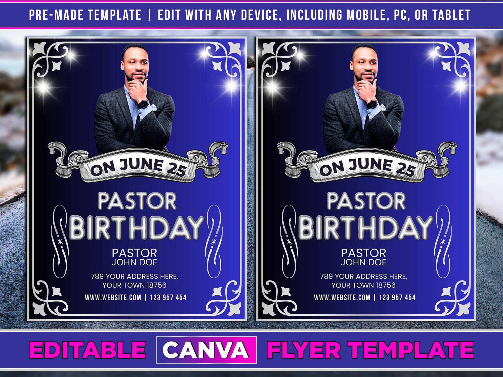 Pastor Birthday Flyer Editable Canva Template US Letter Size. - Etsy