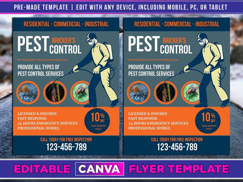 Pest Control Service Flyer Editable Canva Template US Letter Size ...