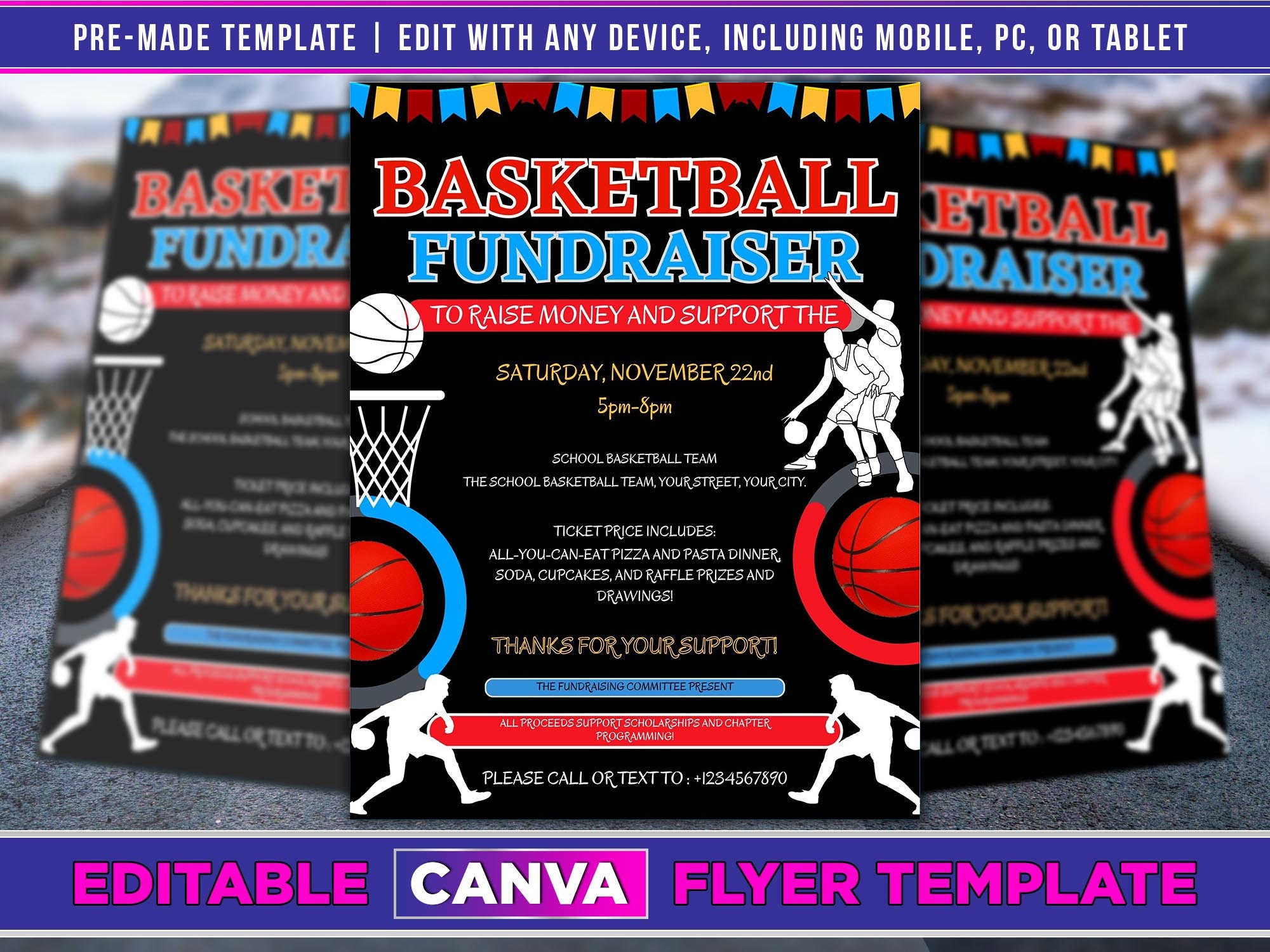 Basketball Fundraiser Flyer Editable Canva Template US Letter Size. - Etsy
