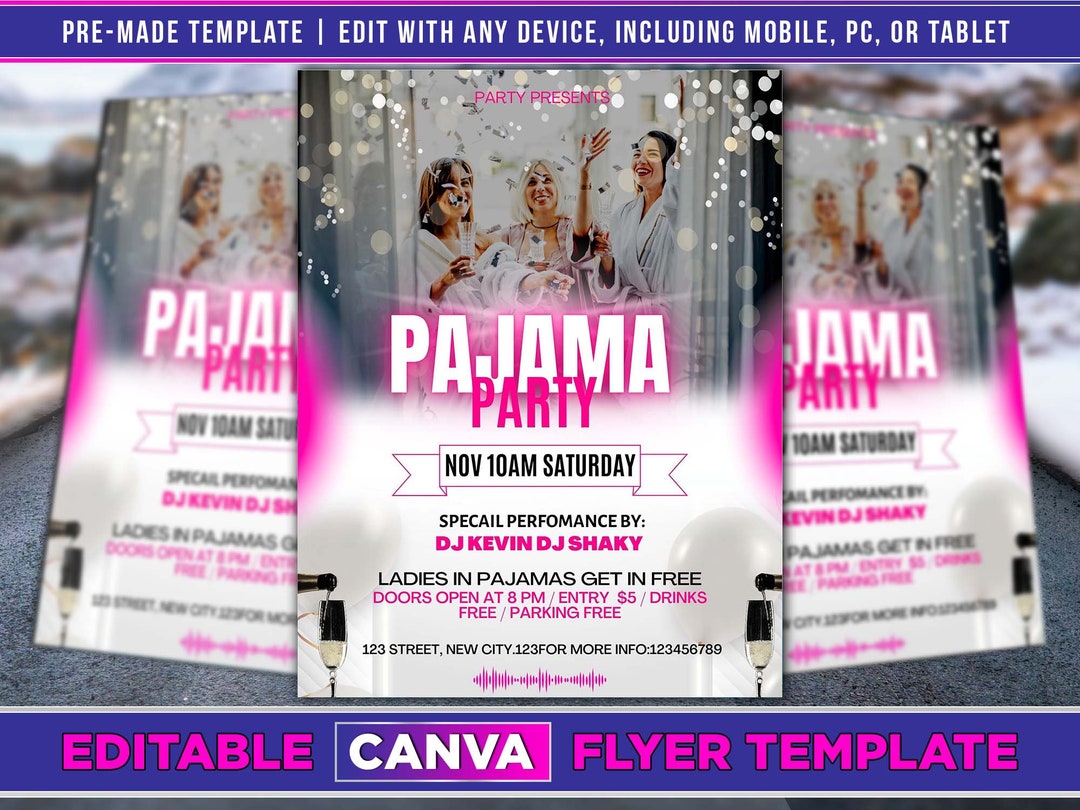 Pajama Party Flyer Editable Canva Template US Letter Size. - Etsy