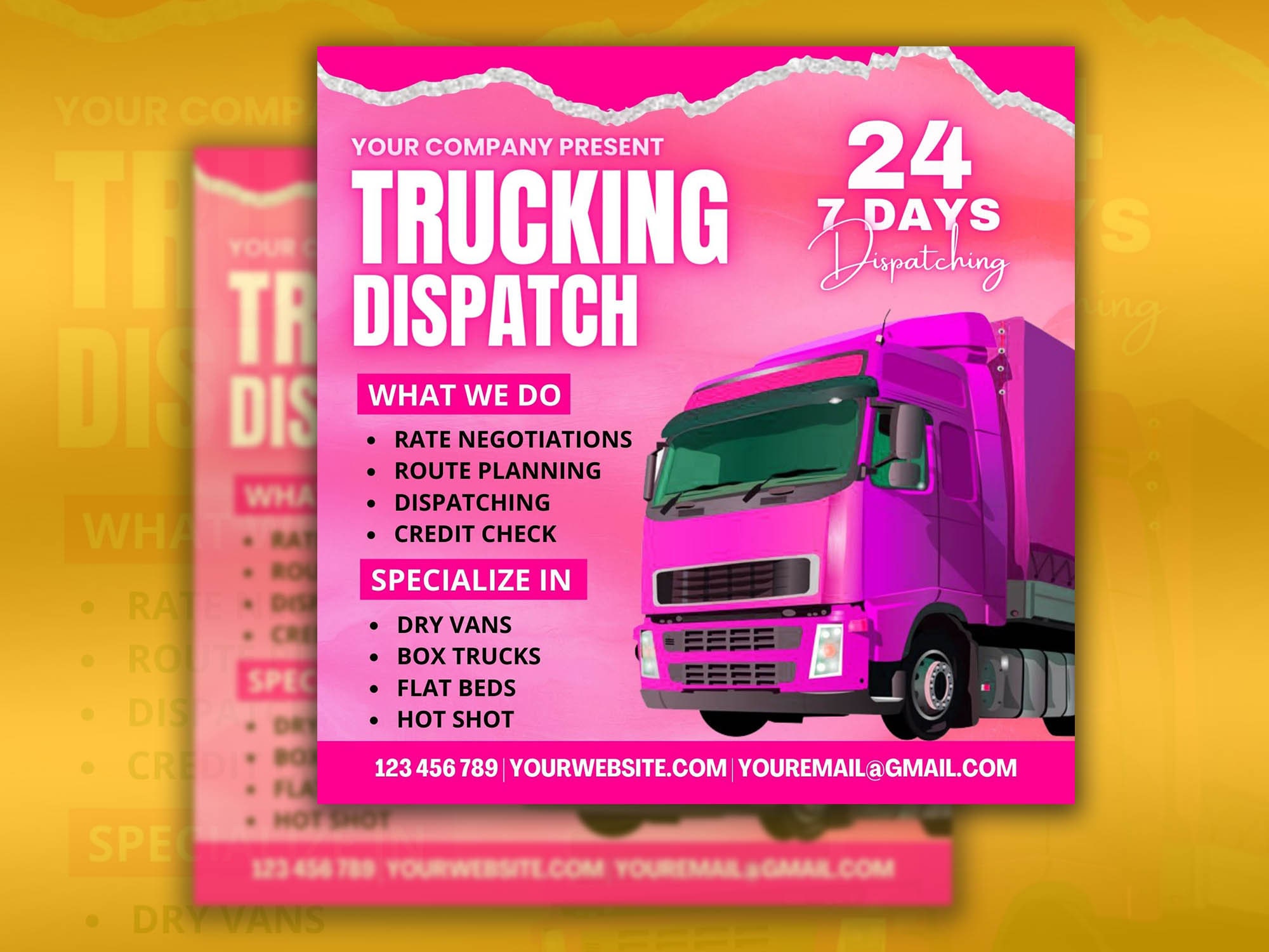 Freight Dispatcher Service Flyer, Canva Truck Flyer Template. Editable ...