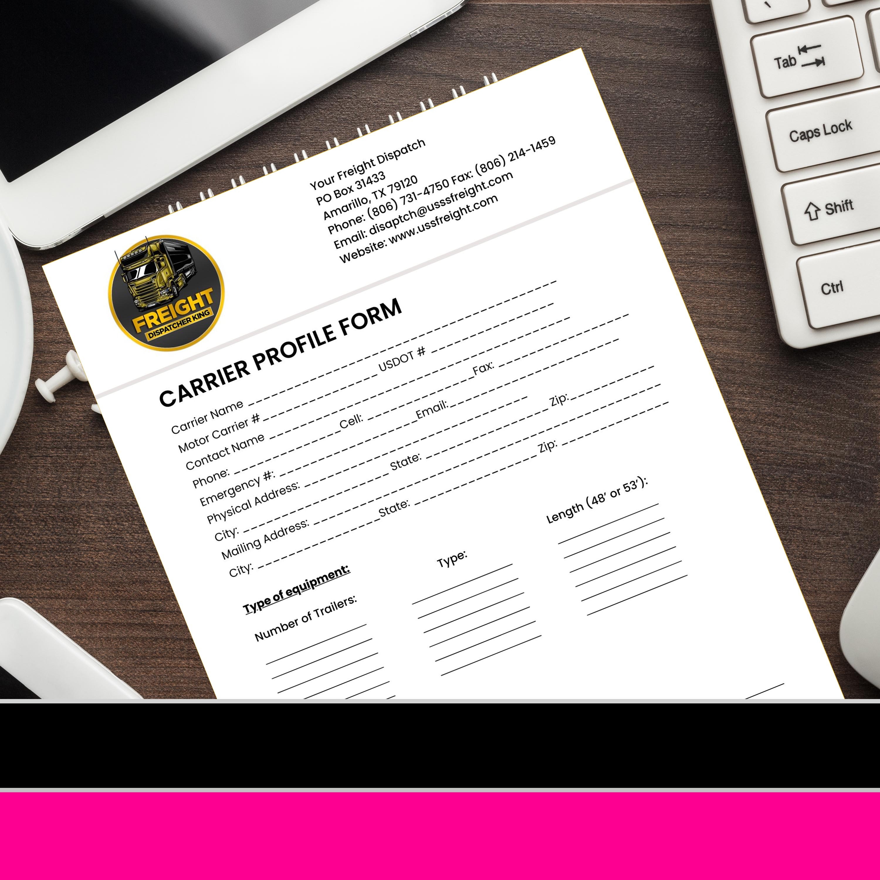 Freight Dispatcher Carrier Profile Form PDF and Editable Canva Template ...