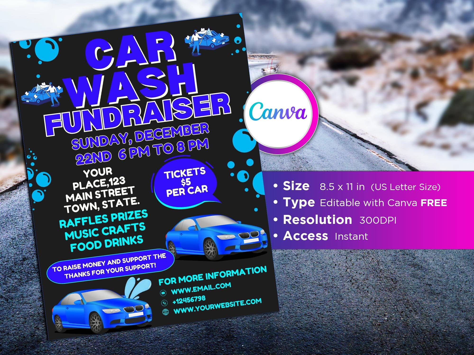 Car Wash Fundraiser Flyer Editable Canva Template US Letter Size. - Etsy