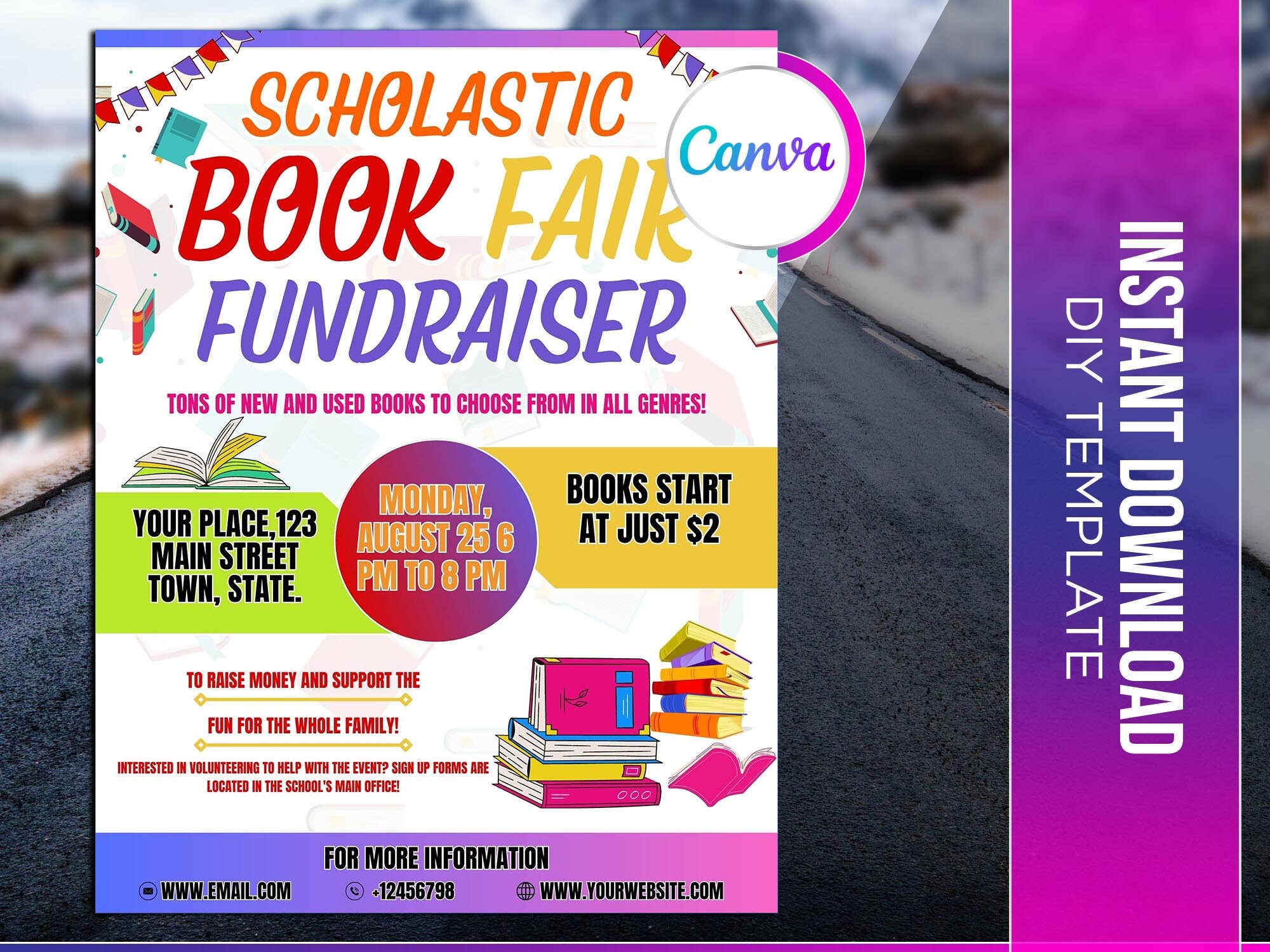 Scholastic Book Fair Fundraiser Flyer Editable Canva Template US Letter ...