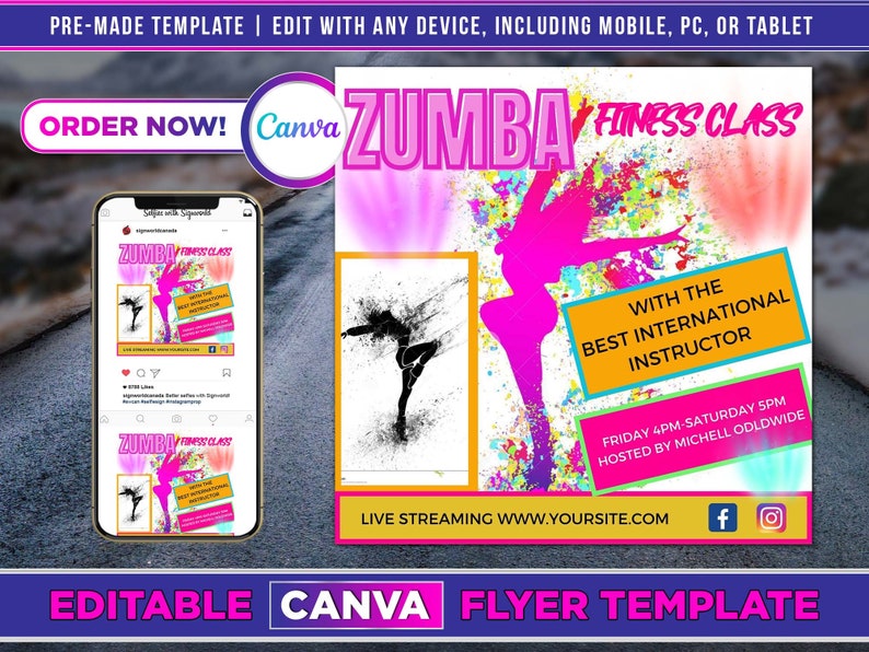 Zumba Class Flyer Canva Template for DIY Social Media Marketing. - Etsy