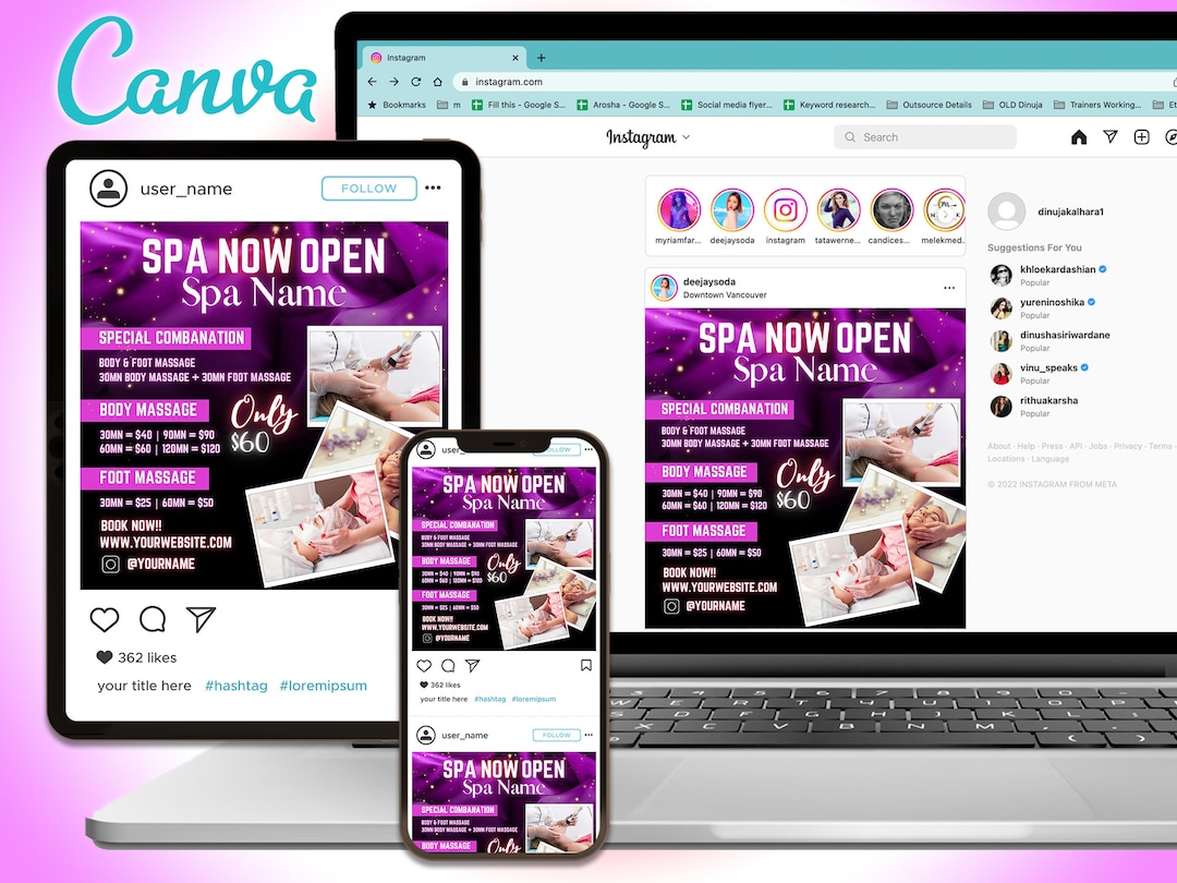 Spa Now Open Flyer Canva Template for DIY Social Media Marketing. - Etsy