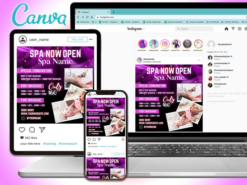 Spa Now Open Flyer Canva Template for DIY Social Media Marketing. - Etsy