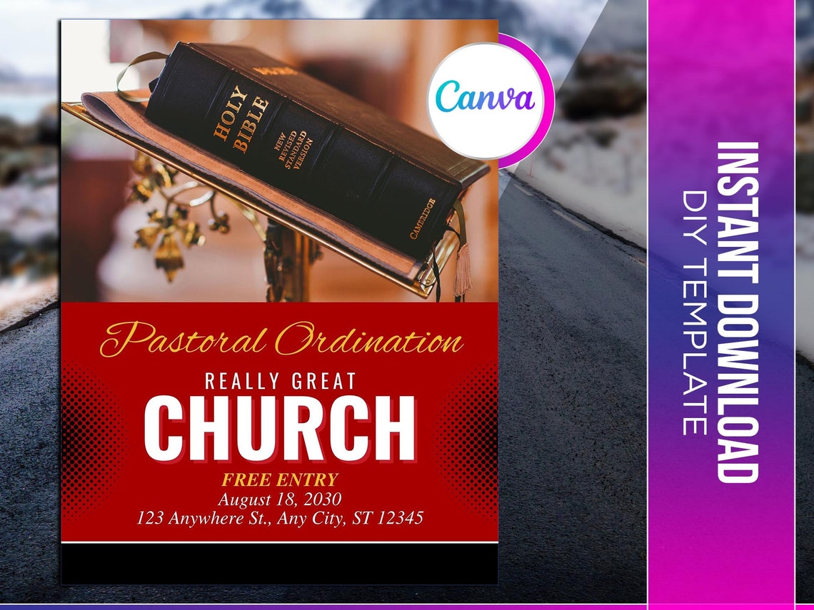 Pastoral Ordination Flyer Editable Canva Template US Letter - Etsy