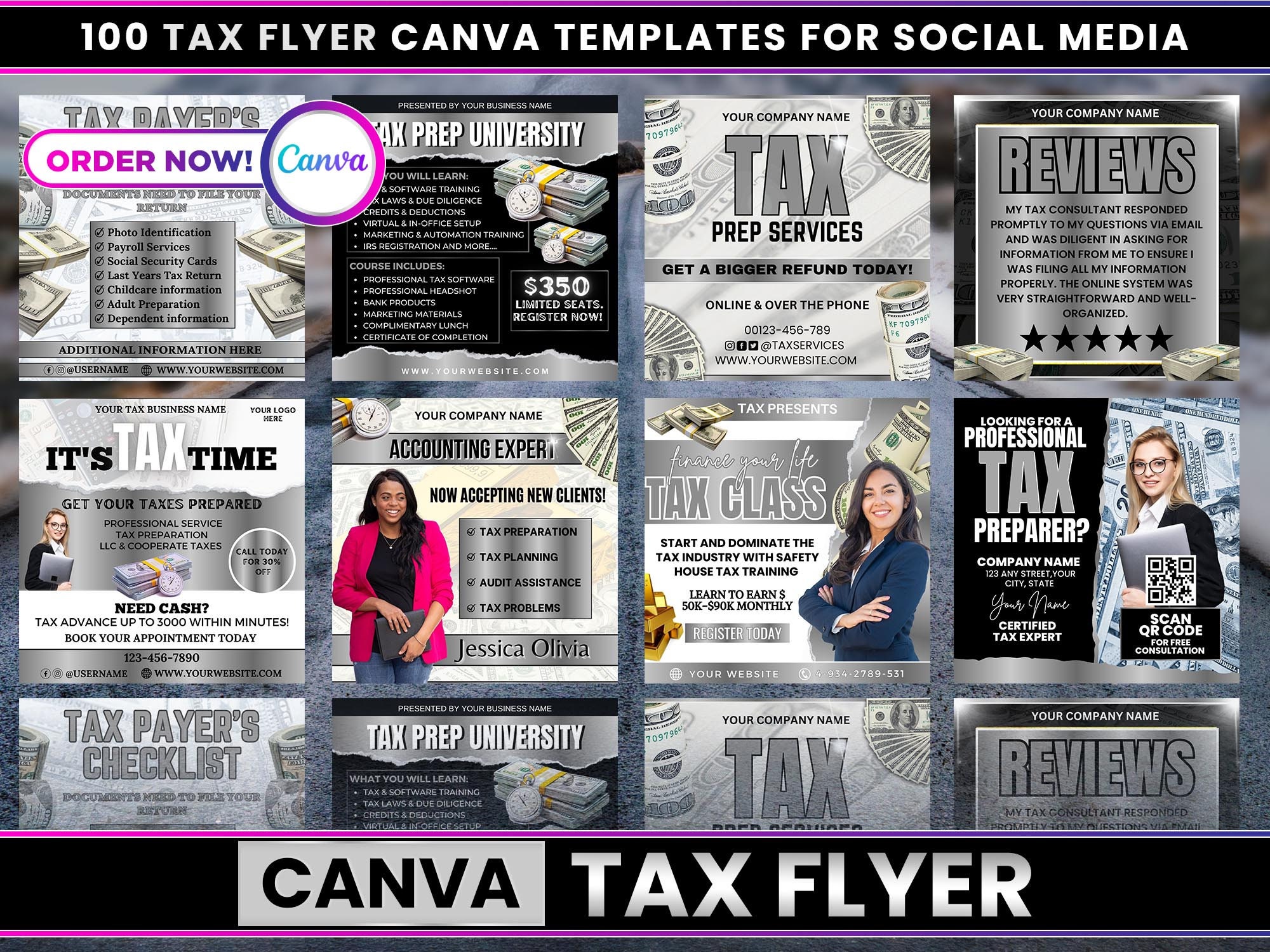 100 Tax Flyer Bundle Canva Template, Tax Prep Flyer, Tax Class Flyer ...