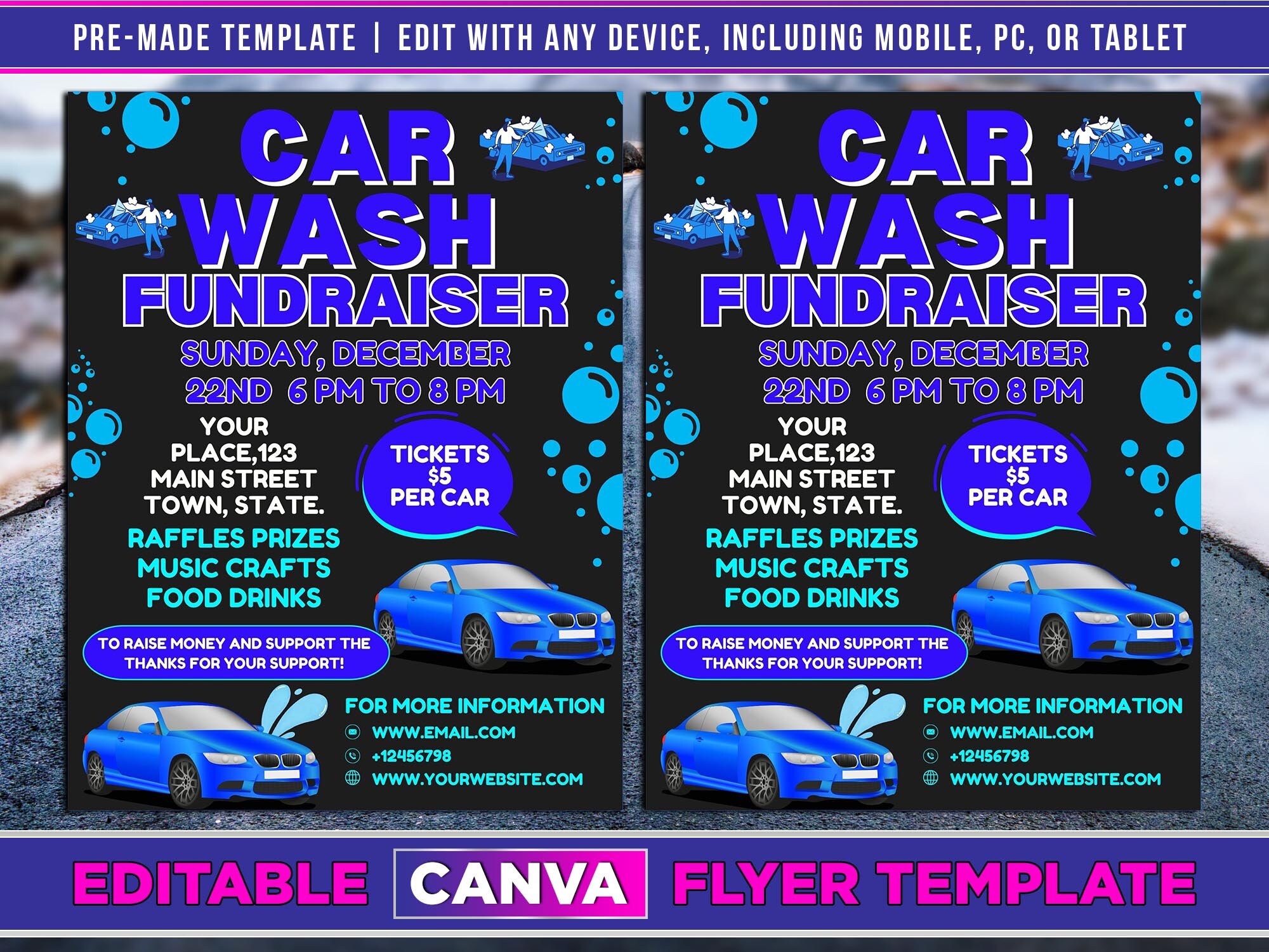 Car Wash Fundraiser Flyer Editable Canva Template US Letter Size. - Etsy