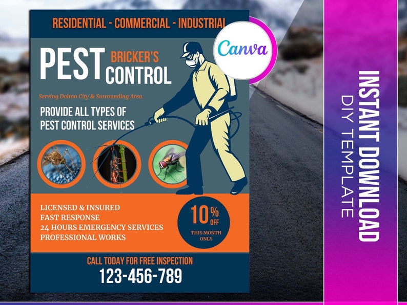 Pest Control Service Flyer Editable Canva Template US Letter Size ...