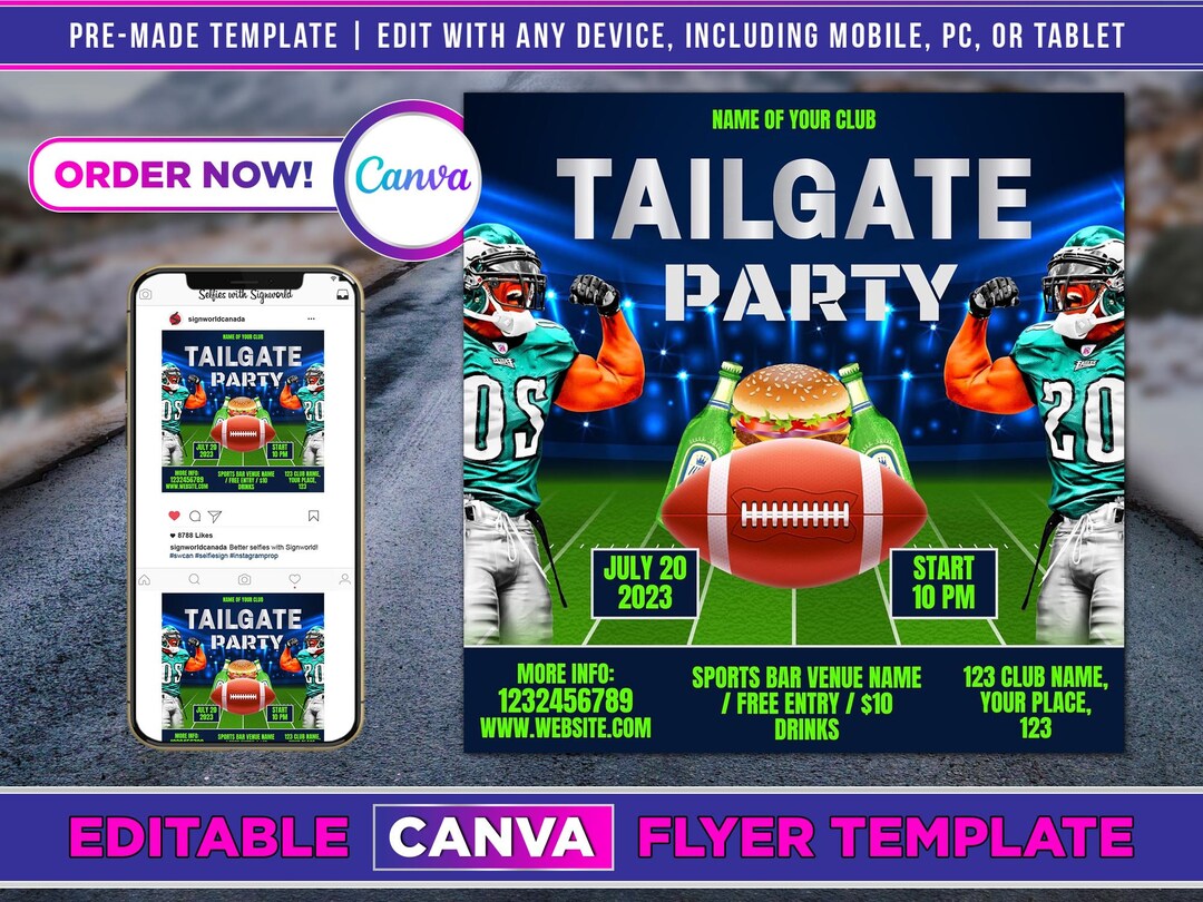 Tailgate Party Flyer Canva Template for DIY Social Media Marketing ...