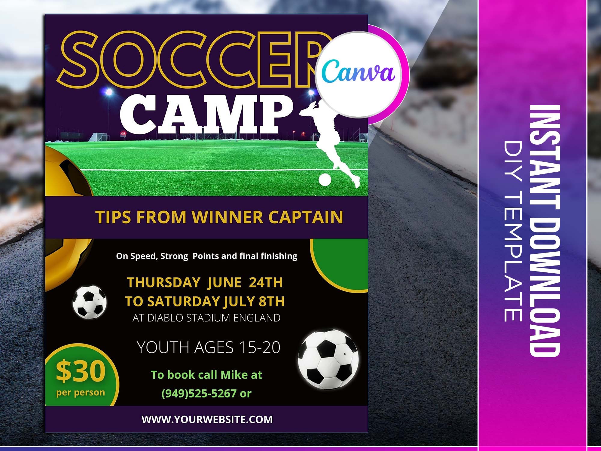 Soccer Camp Flyer Editable Canva Template US Letter Size. - Etsy