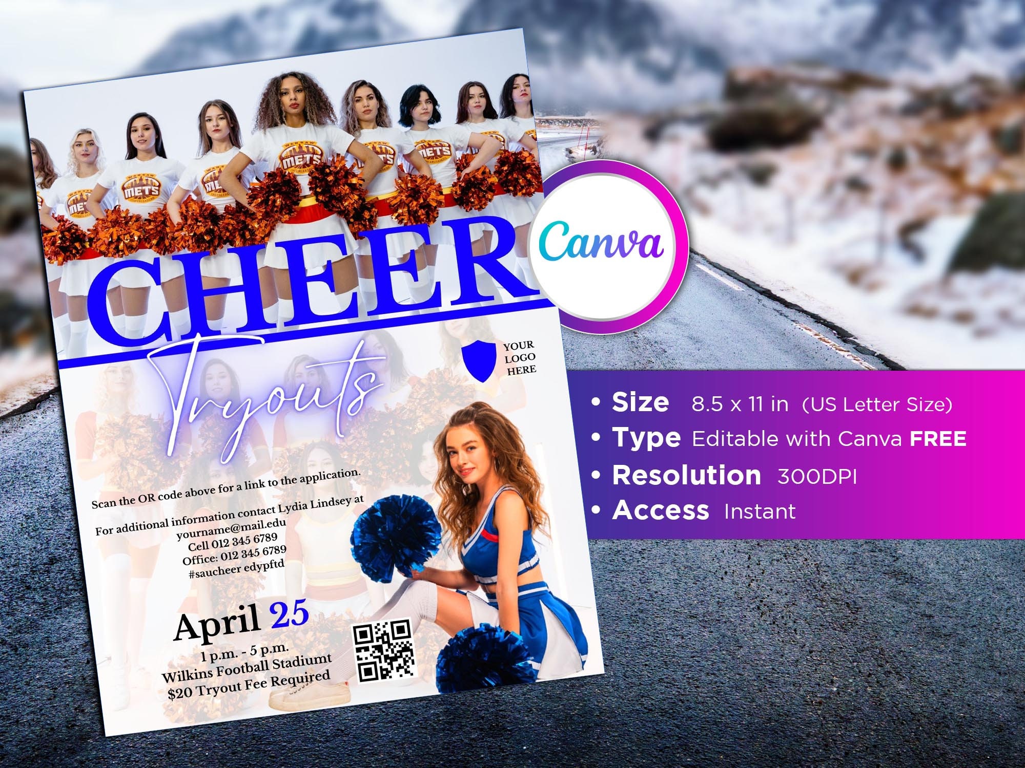 Cheerleading Flyer Editable Canva Template. - Etsy