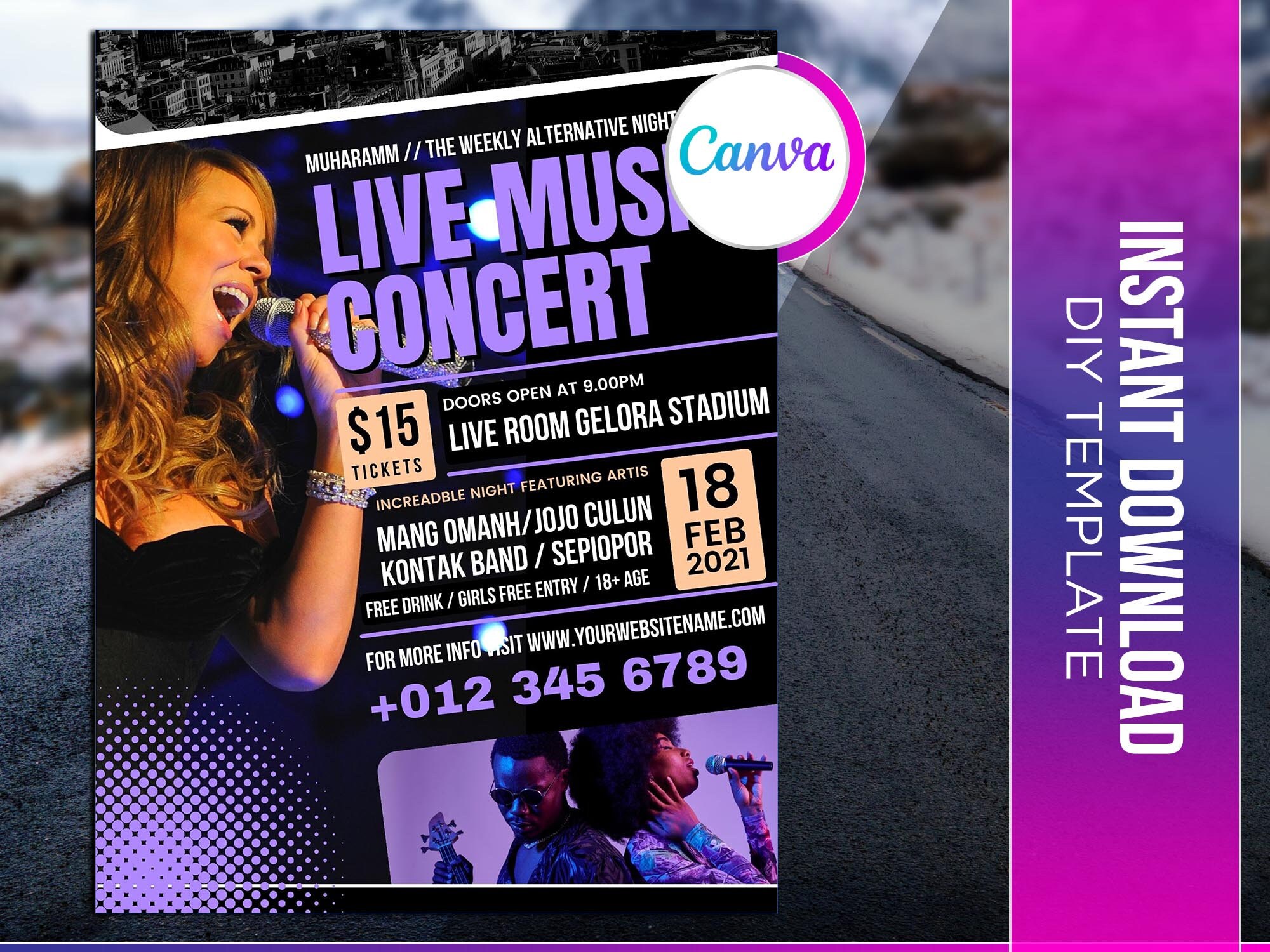 Concert Flyer Editable Canva Template. - Etsy