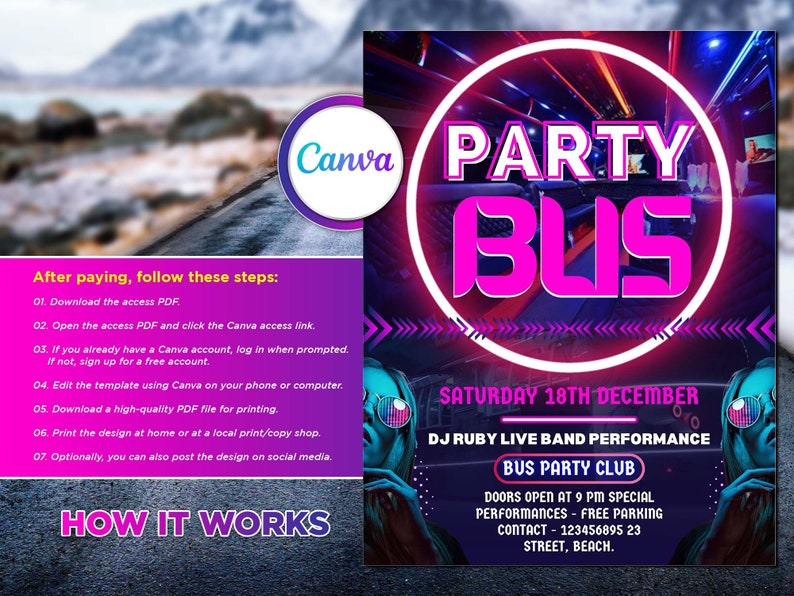 Party Bus Flyer Editable Canva Template US Letter Size. - Etsy