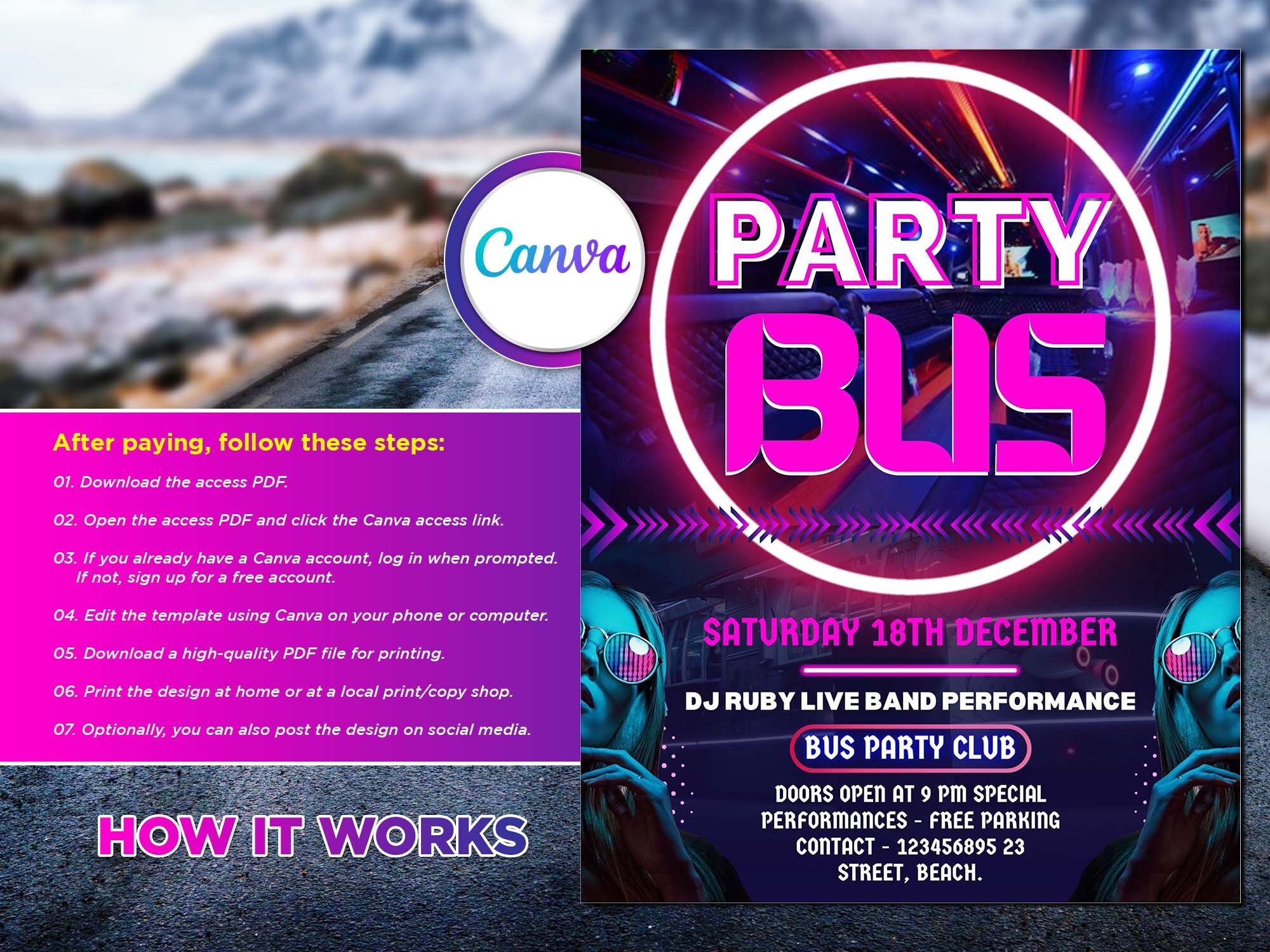 Party Bus Flyer Editable Canva Template US Letter Size. - Etsy