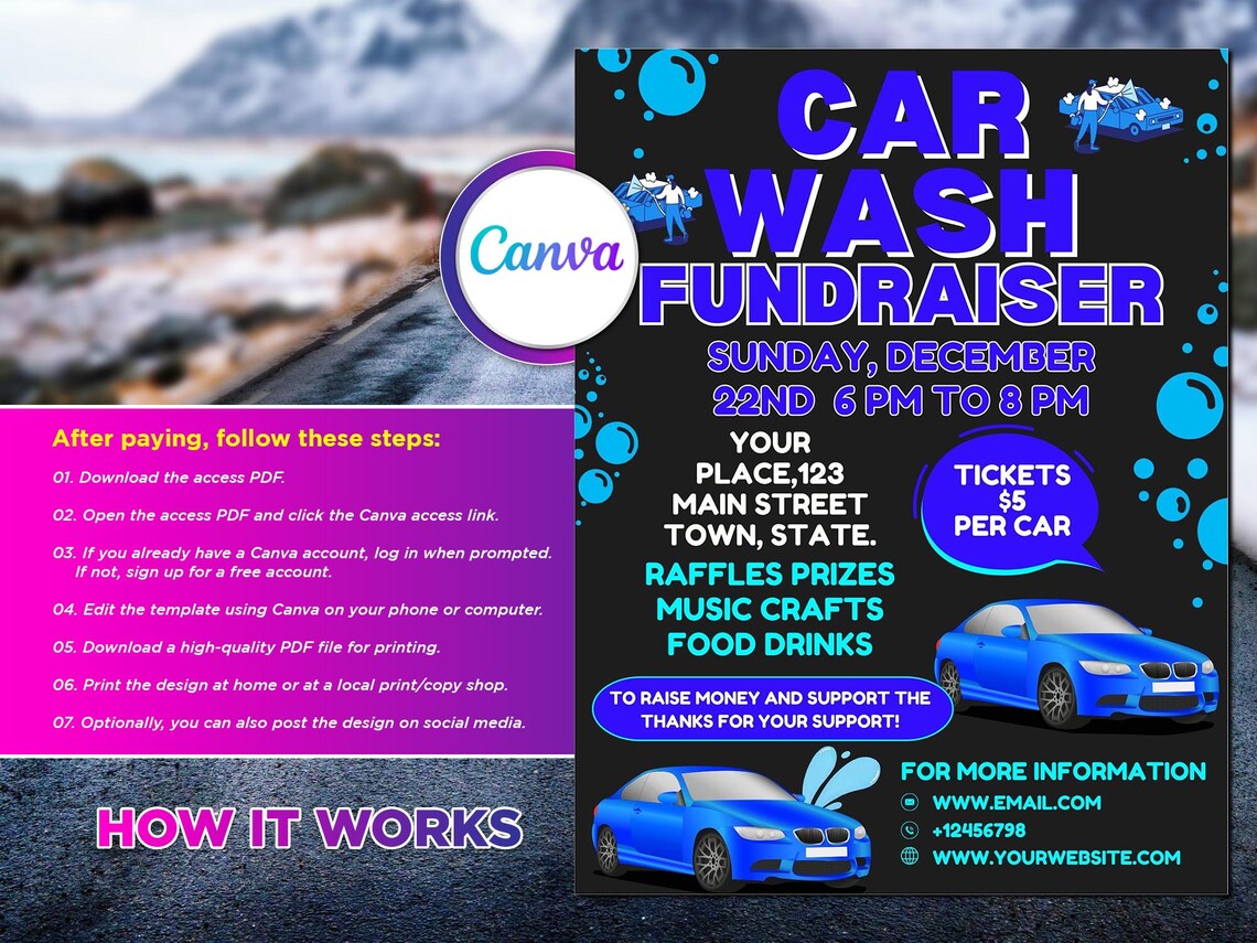 Car Wash Fundraiser Flyer Editable Canva Template US Letter Size. - Etsy
