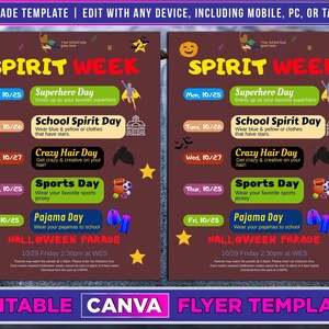 Spirit Week Flyer Editable Canva Template US Letter Size. - Etsy