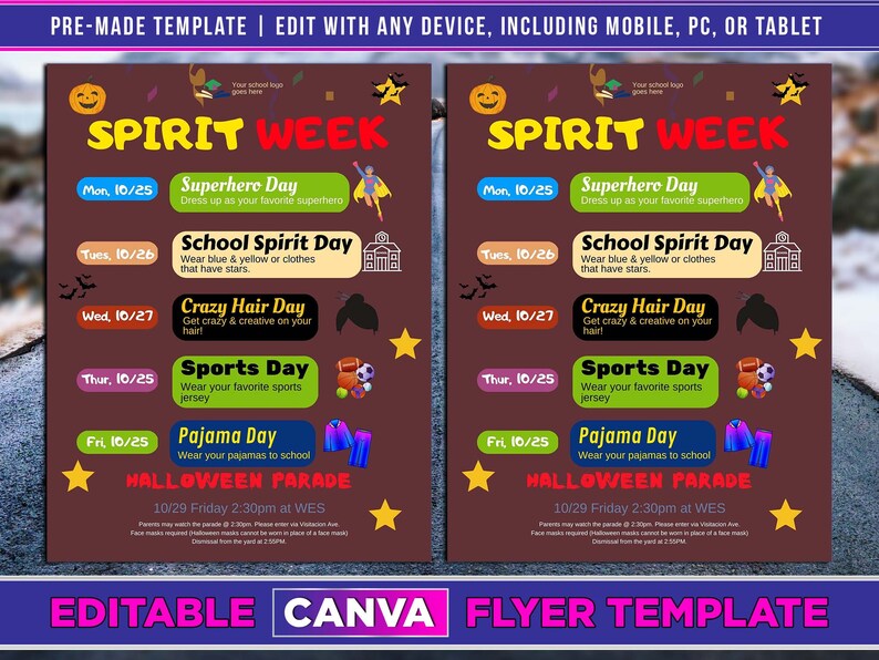 Spirit Week Flyer Editable Canva Template US Letter Size. - Etsy