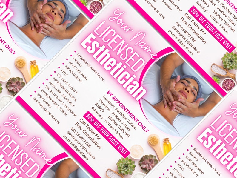 Esthetician Flyer Canva Template for DIY Social Media Marketing. - Etsy