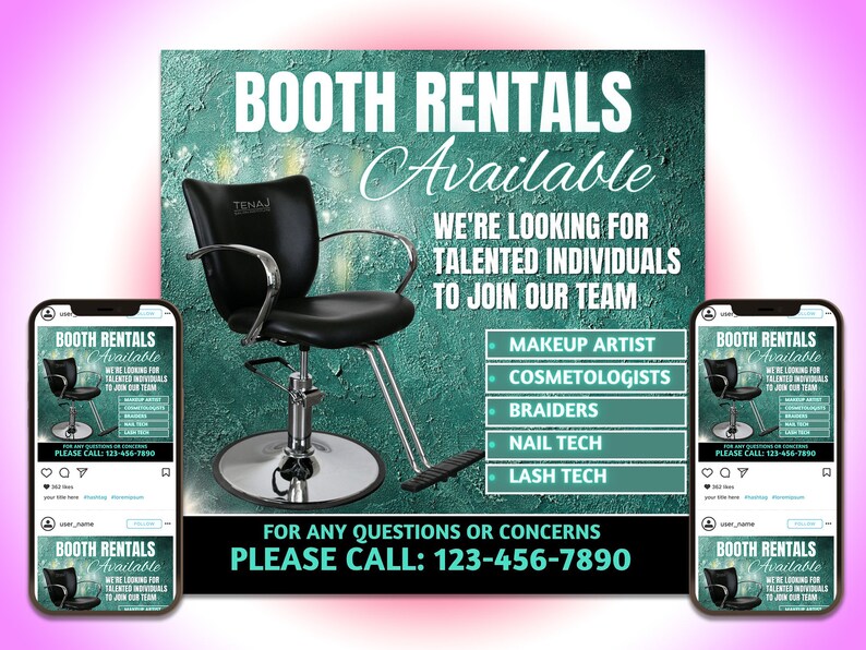 Booth Rental Flyer Canva Template for DIY Social Media Marketing. - Etsy