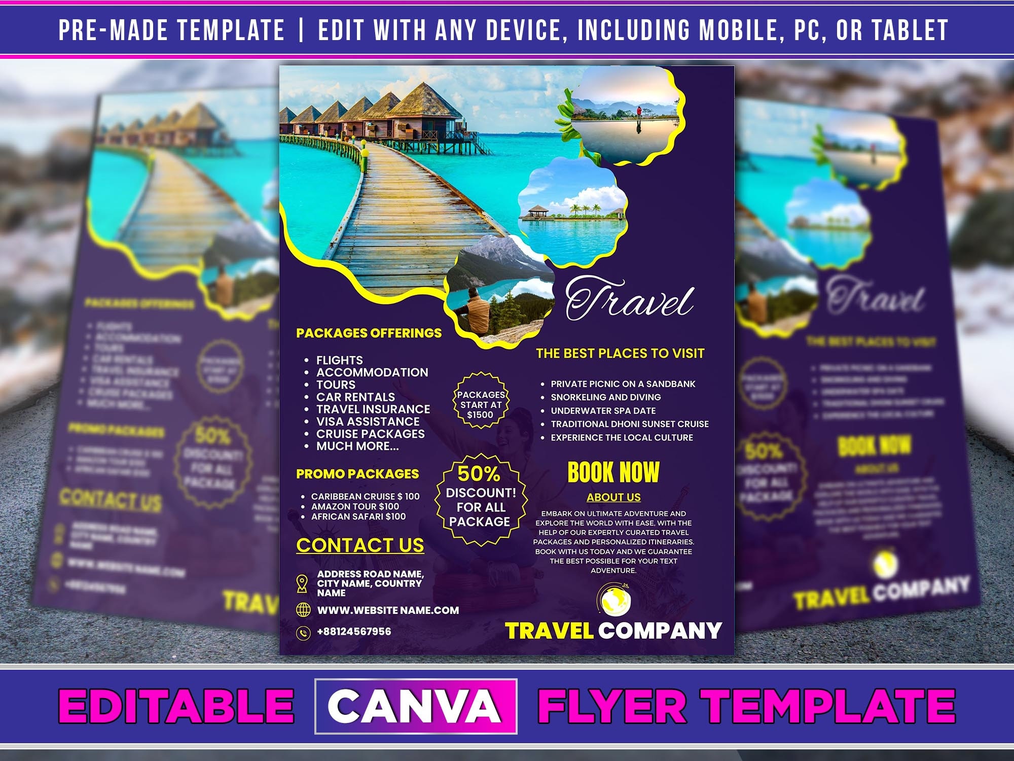 Travel Company Flyer Editable Canva Template US Letter Size. - Etsy