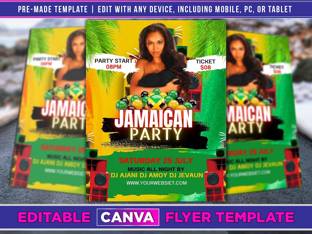 Jamaican Party Flyer Editable Canva Template Us Letter Size Etsy