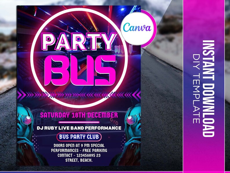 Party Bus Flyer Editable Canva Template US Letter Size. - Etsy
