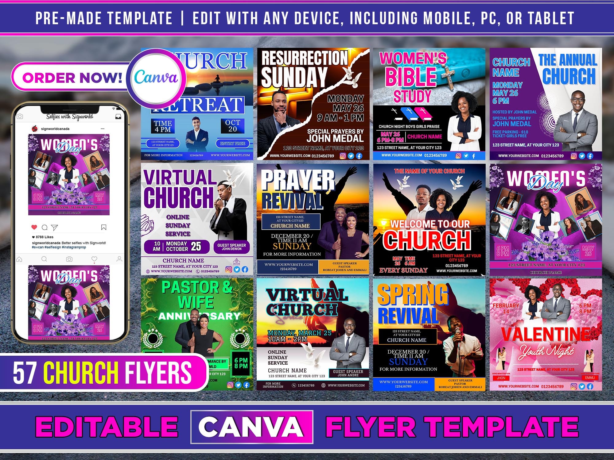 Church Flyer Bundle Canva Template for DIY Social Media Marketing. - Etsy