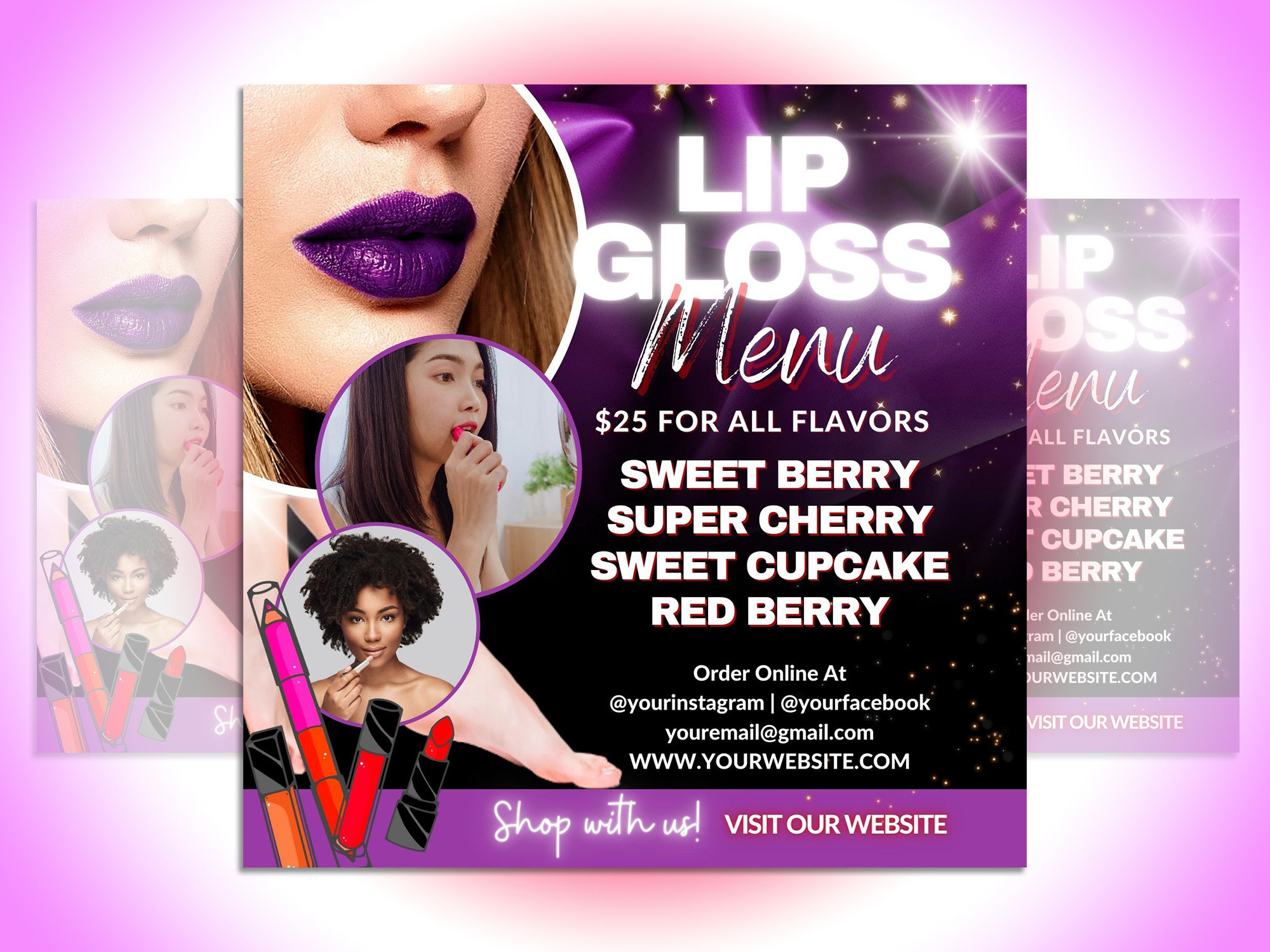 Lipgloss Flyer Canva Template for DIY Social Media Marketing. - Etsy
