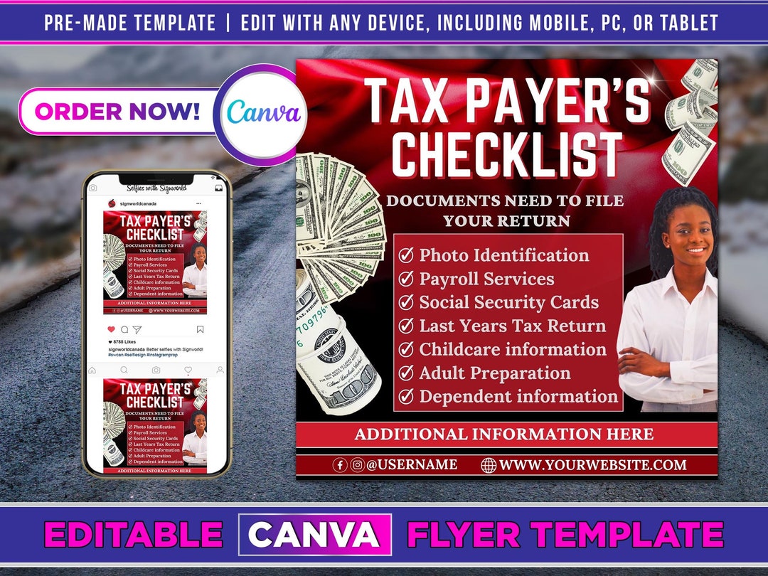 Taxpayer's Checklist Flyer Editable Canva Template. - Etsy