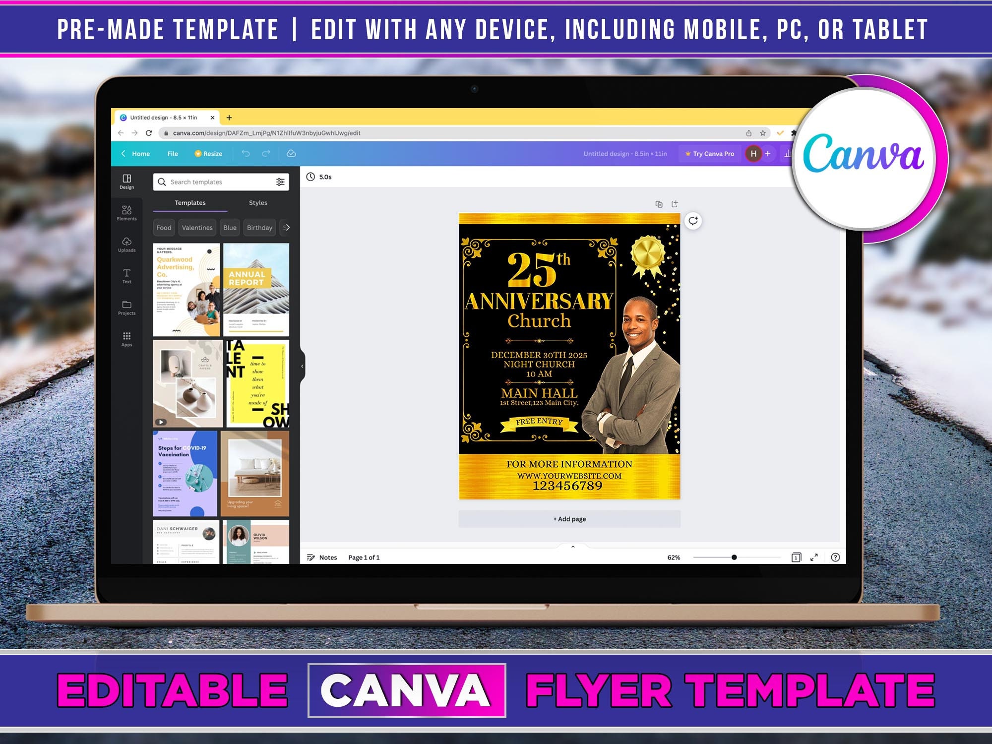 Church Anniversary Flyer Editable Canva Template US Letter Size. - Etsy