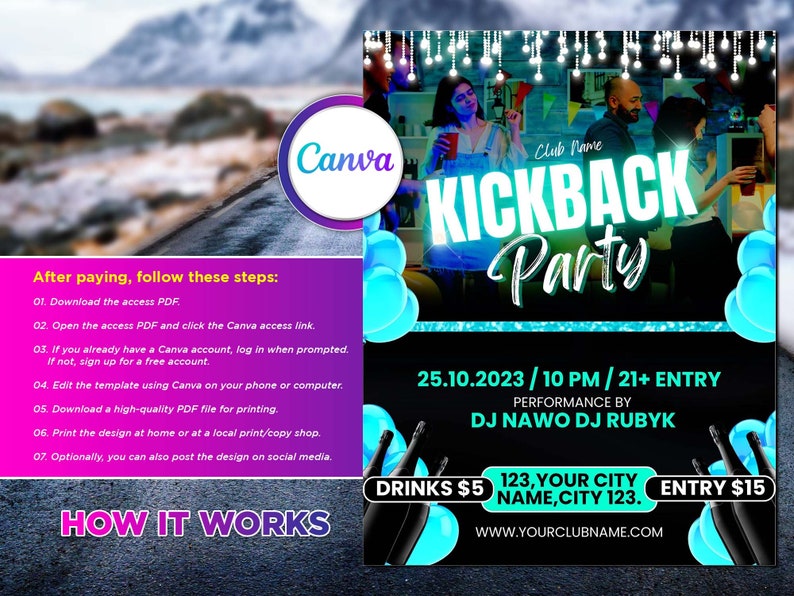 kickback-party-flyer-editable-canva-template-us-letter-size-etsy