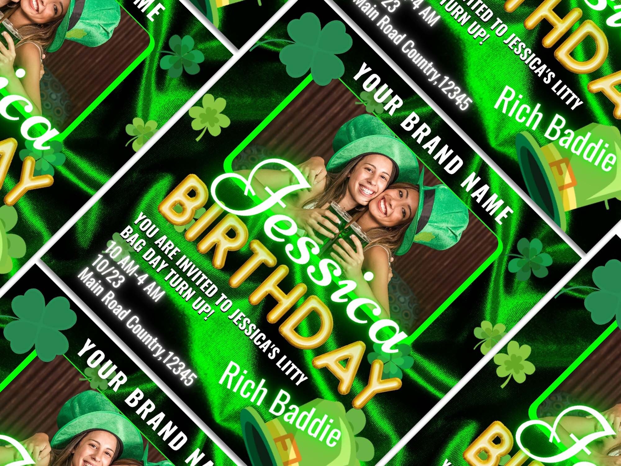 St Patricks Day Birthday Invitation Flyer Canva Template for DIY Social ...