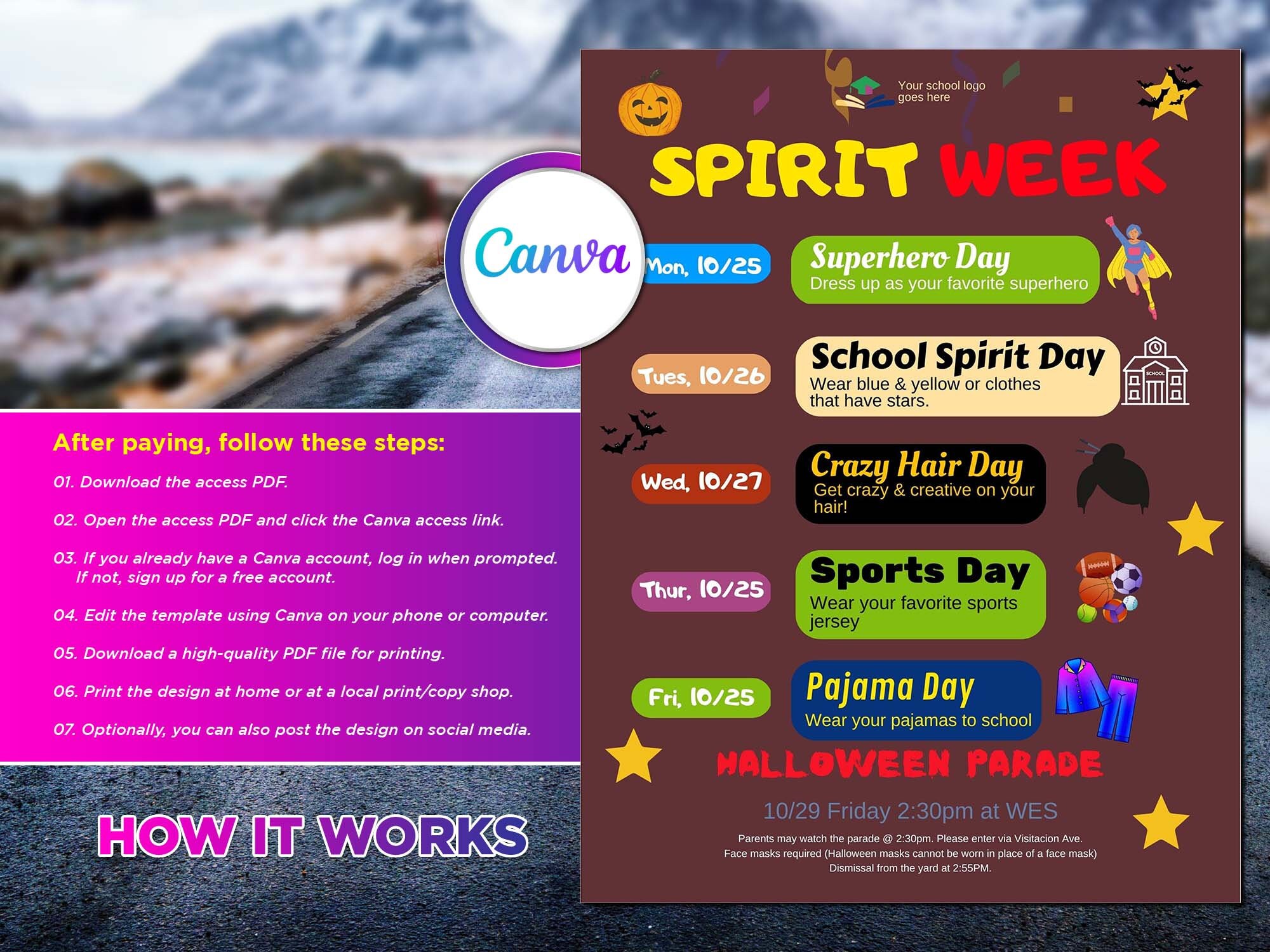 Spirit Week Flyer Editable Canva Template US Letter Size. - Etsy