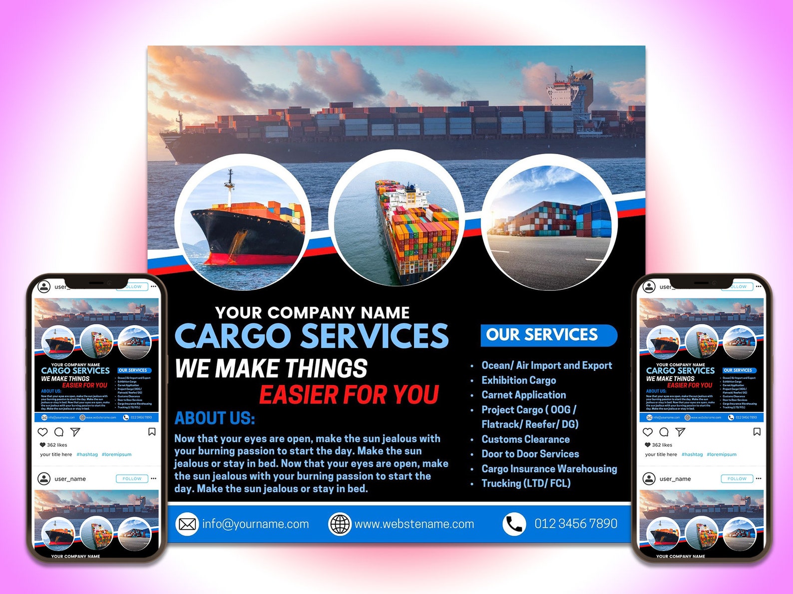 Cargo Ship Flyer Social Media Post Size Instant Download Editable Canva ...